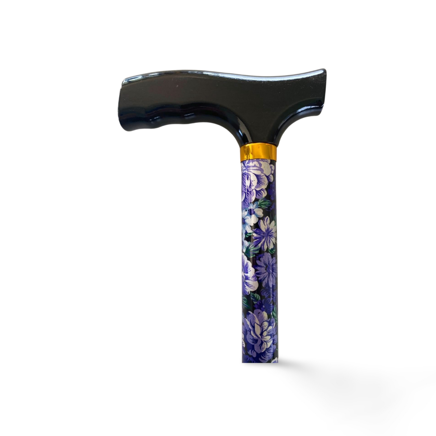 'T' Handle Walking Stick – Purple Floral Pattern | Mobility Plus NZ