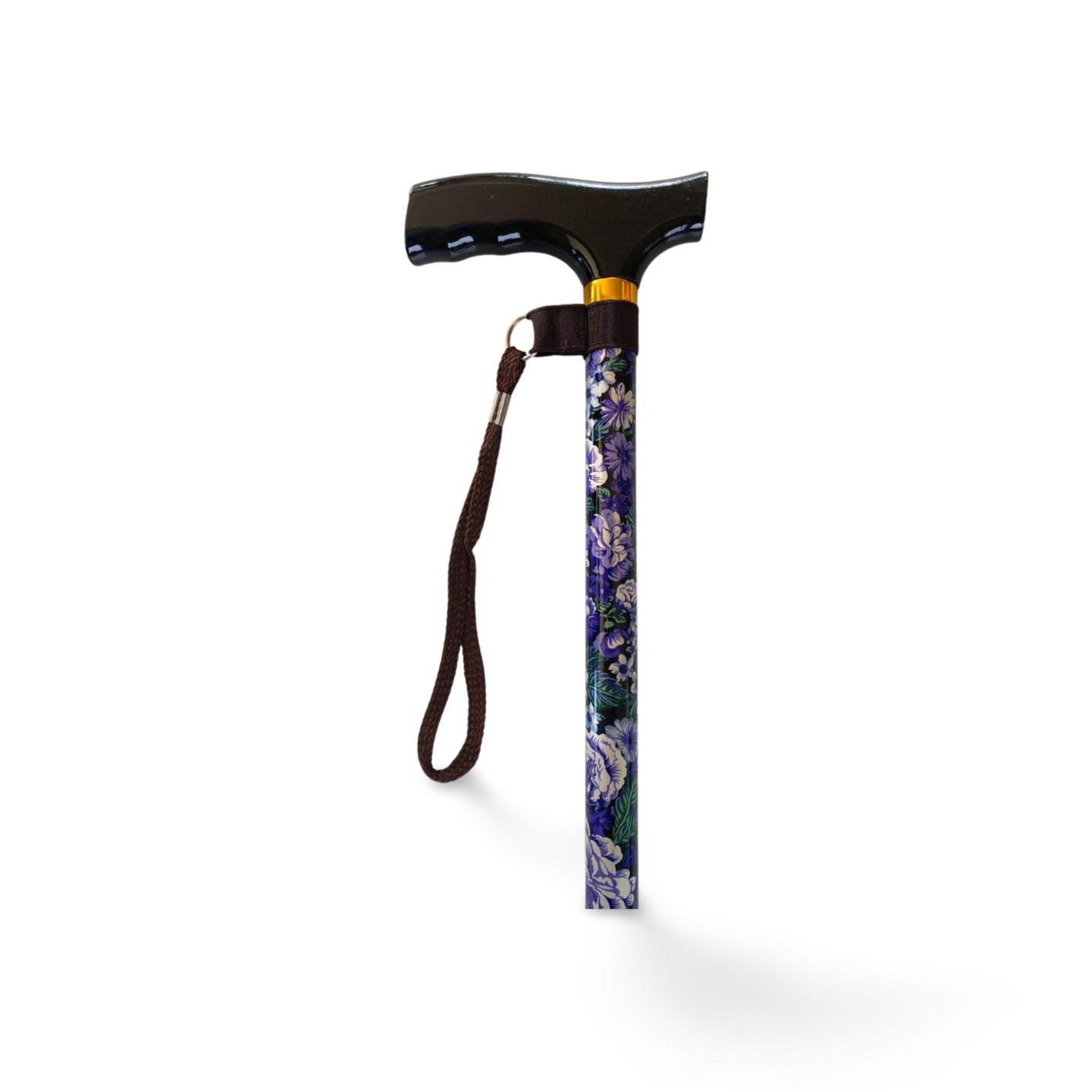 'T' Handle Walking Stick – Purple Floral Pattern | Mobility Plus NZ