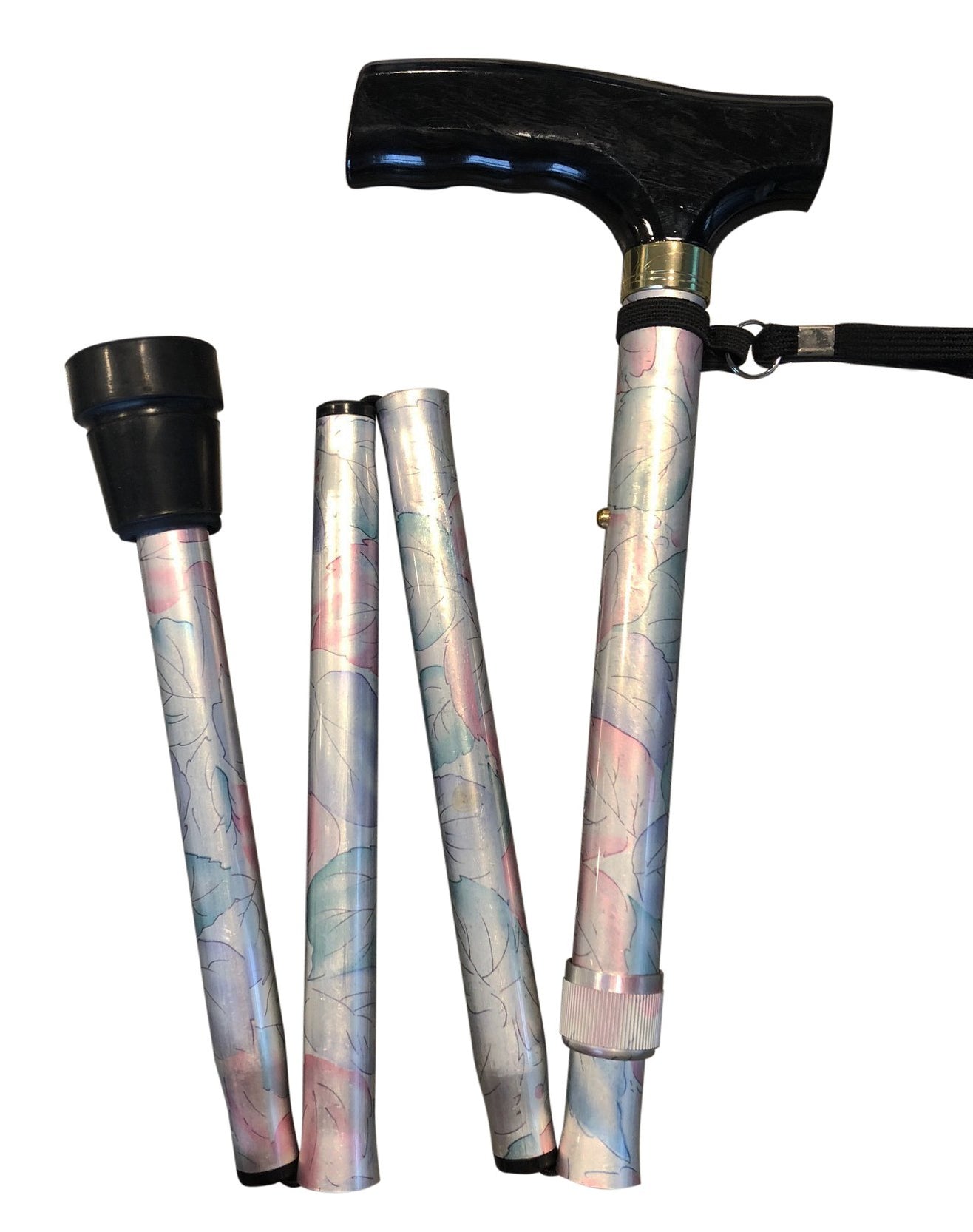 Folding T Handle Cane – Petal Pattern Walking Stick | Mobility Plus NZ