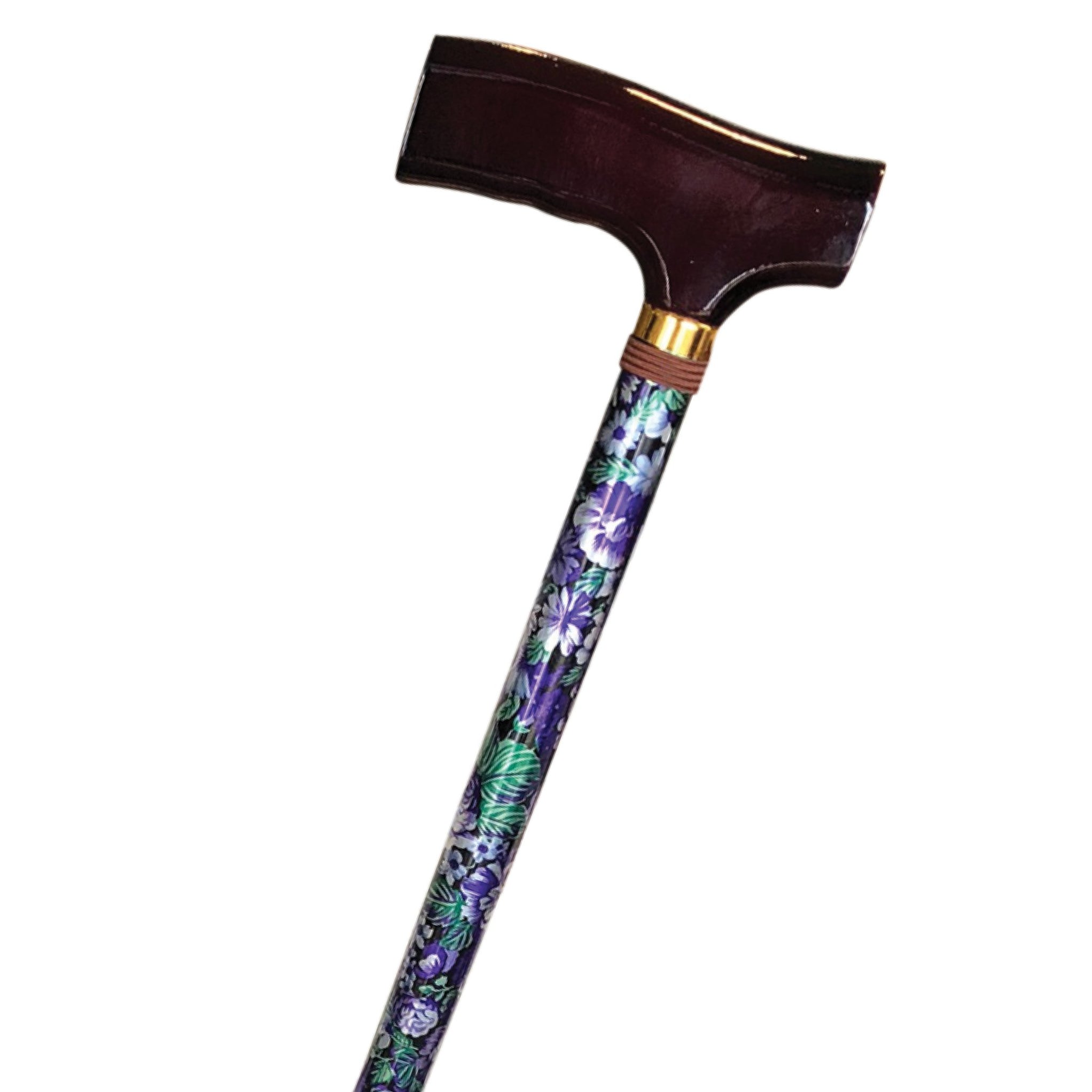 'T' Handle Walking Stick – Purple Floral Pattern | Mobility Plus NZ